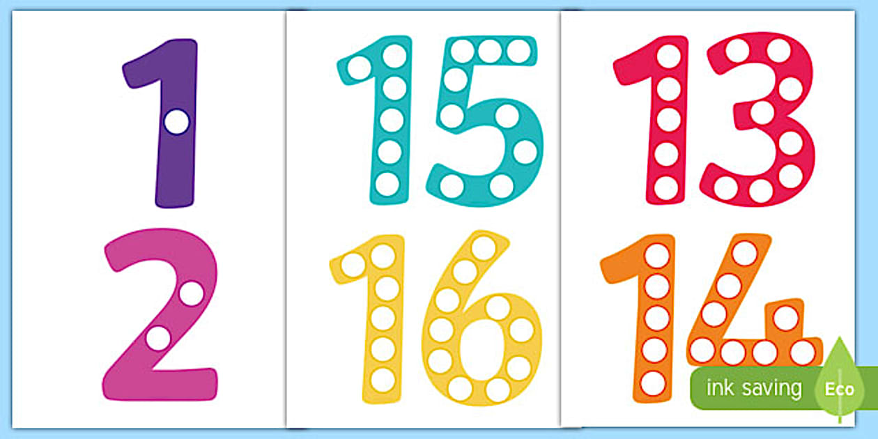 Counting Spots Display Numbers 1-20 - Printable Numbers 1-20