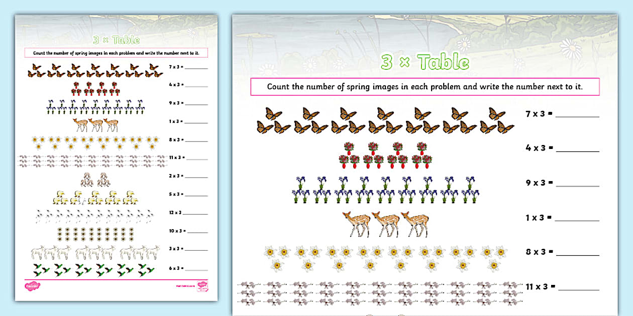 👉 Spring-Themed 3 Times Table Worksheet (Teacher-Made)