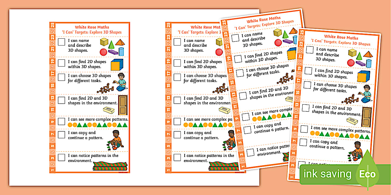 👉 'I Can' Target Bookmarks White Rose Maths Explore 3D Shapes
