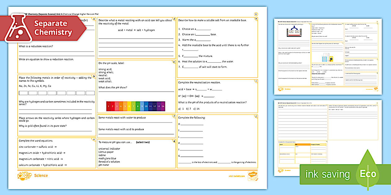 AQA GCSE Chemistry (Separate Science) Unit 4: Chemical Change Higher ...