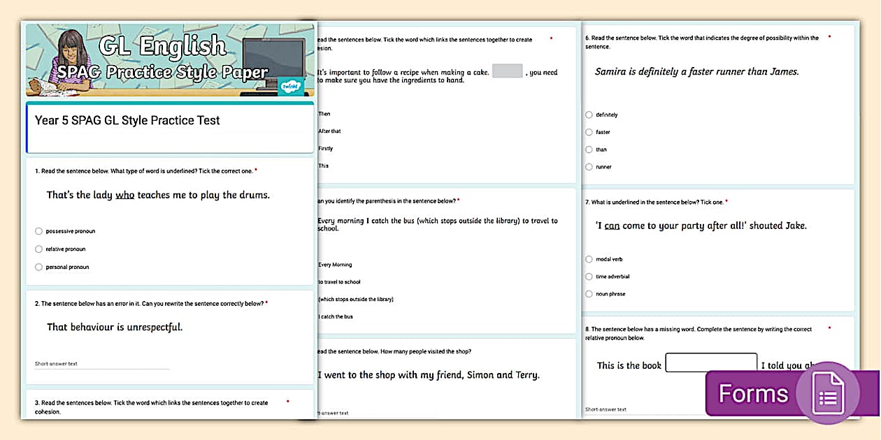 Year 5 SPAG GL Style Practice Paper