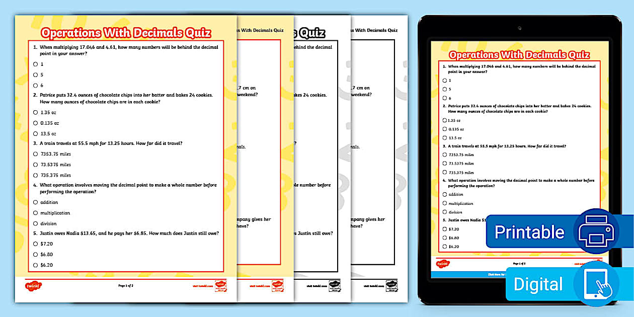 Decimal Operations Worksheet | Math | Twinkl USA - Twinkl