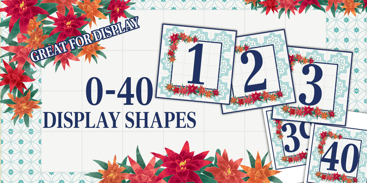 * NEW * Floral Ceramics Themed Numbers 0-40 Square Display Shapes
