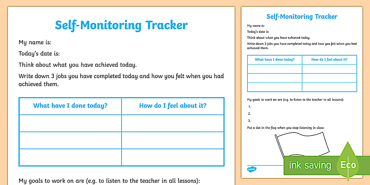 Black and White Self-Monitoring Recording Template - Twinkl