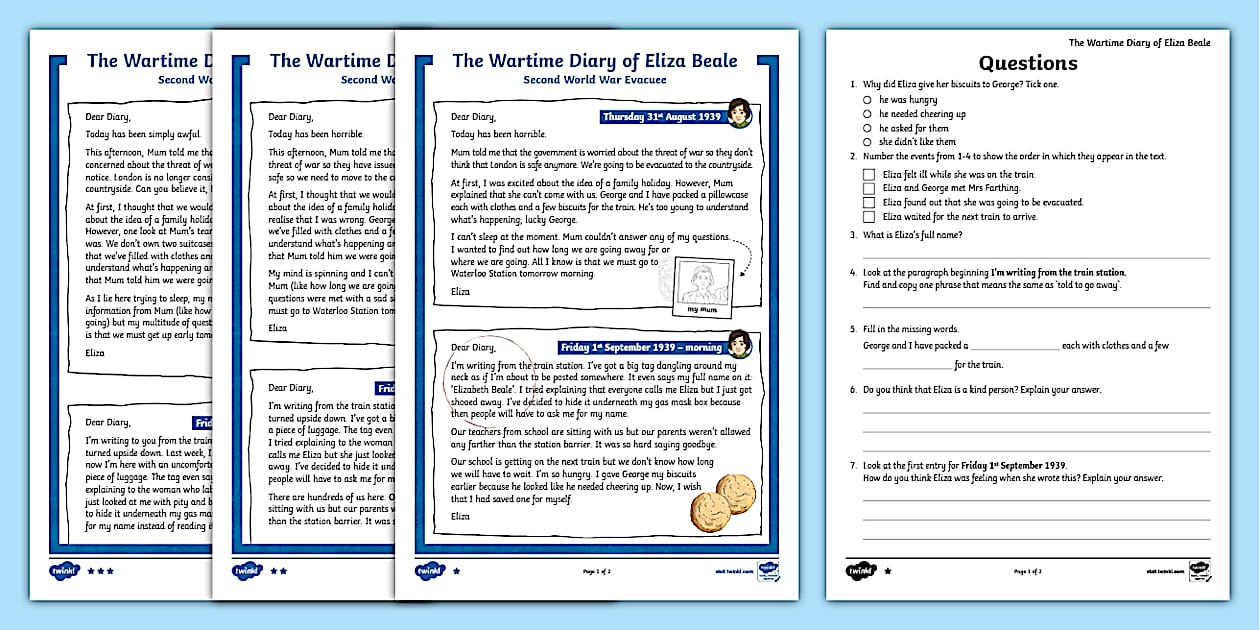 Evacuees WW2 Stories - KS2 - Reading Comprehension Activity