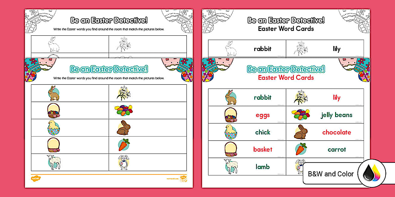 Kindergarten Easter Read and Write the Room Worksheet