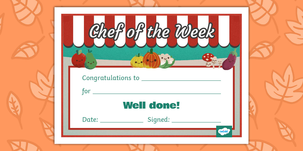 Autumn Market Themed Chef of the Week Certificate - Twinkl