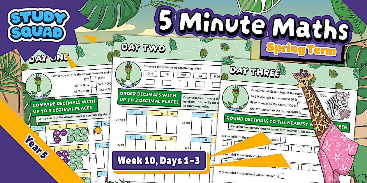 👉 Study Squad 5 Minute Maths - Year 5 Spring - Week 10 Day 1-3
