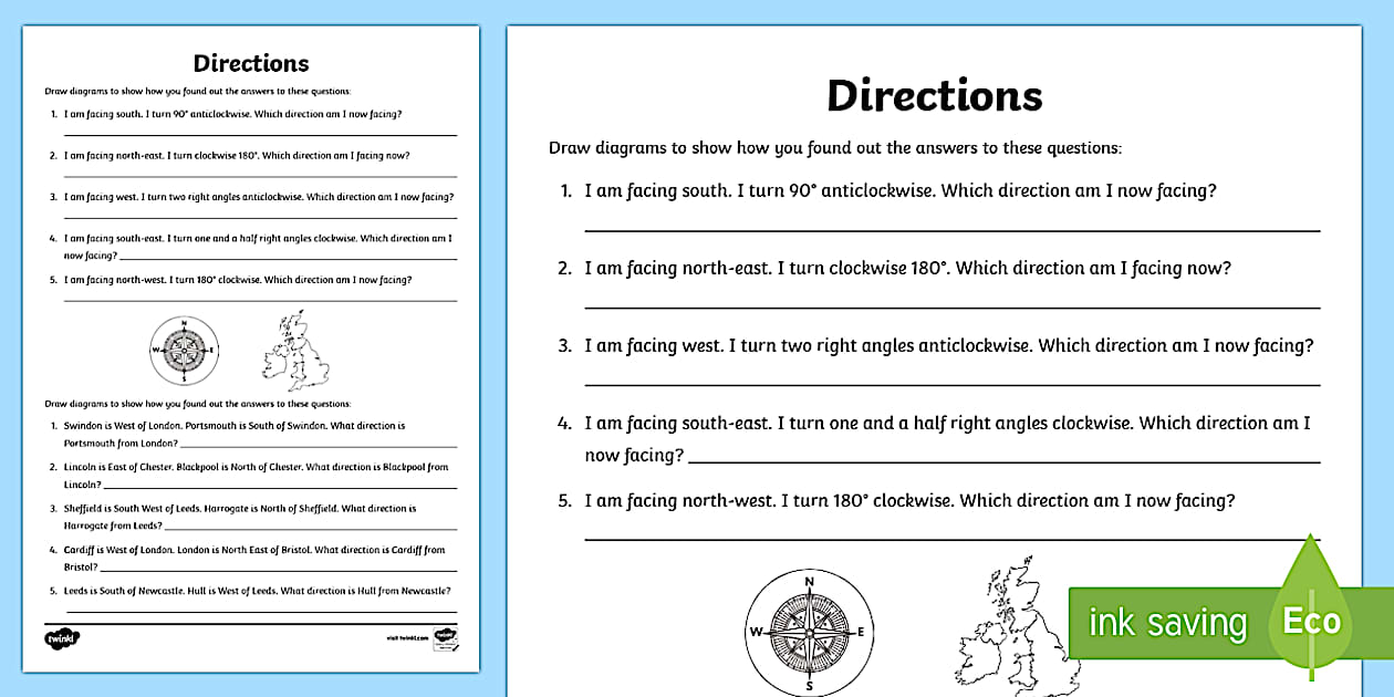 Directions Worksheet / Worksheet- ESL Directions Activities