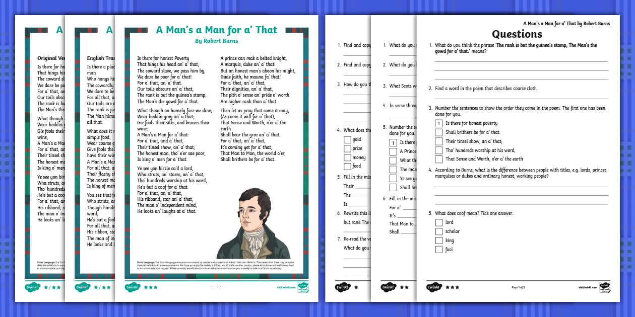 A Man's a Man for a' That by Robert Burns Differentiated Reading ...