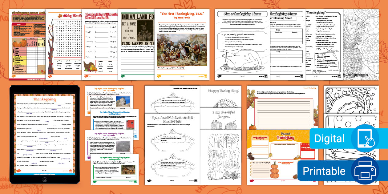 Thanksgiving Activity Pack for 6th-8th Grade - Twinkl
