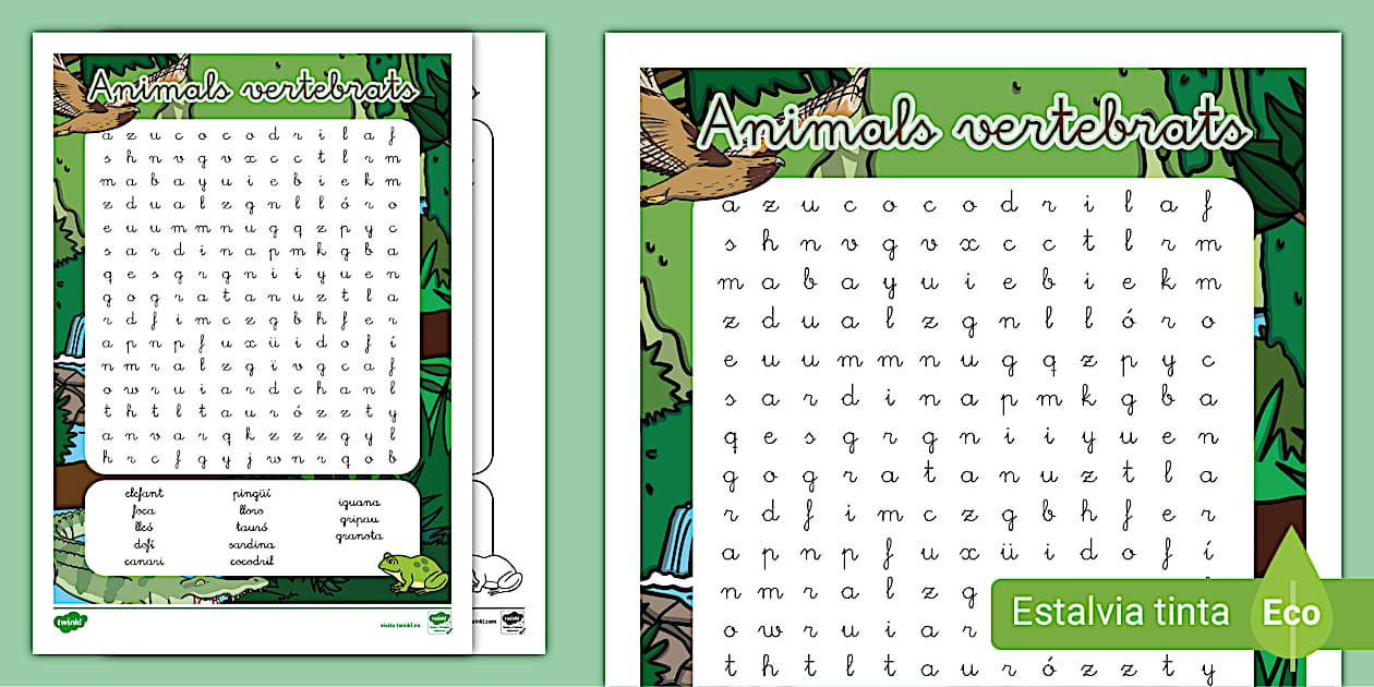 Sopa de lletres: Animals vertebrats - Català (teacher made)