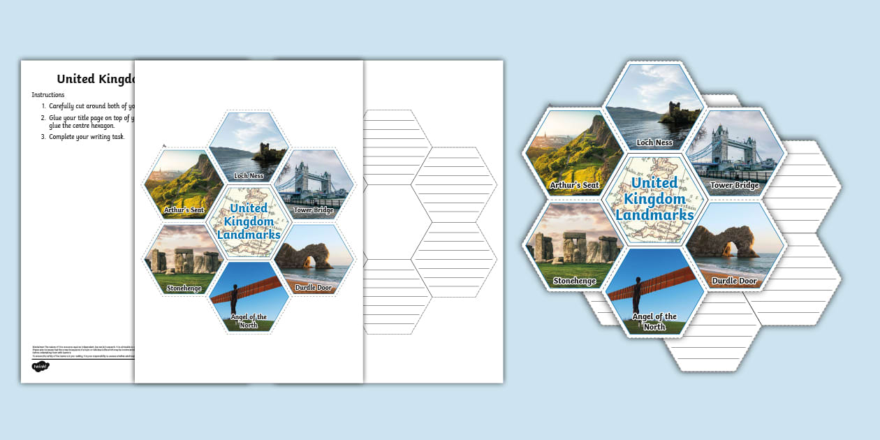 United Kingdom Landmarks Hexagon Writing Template - Twinkl