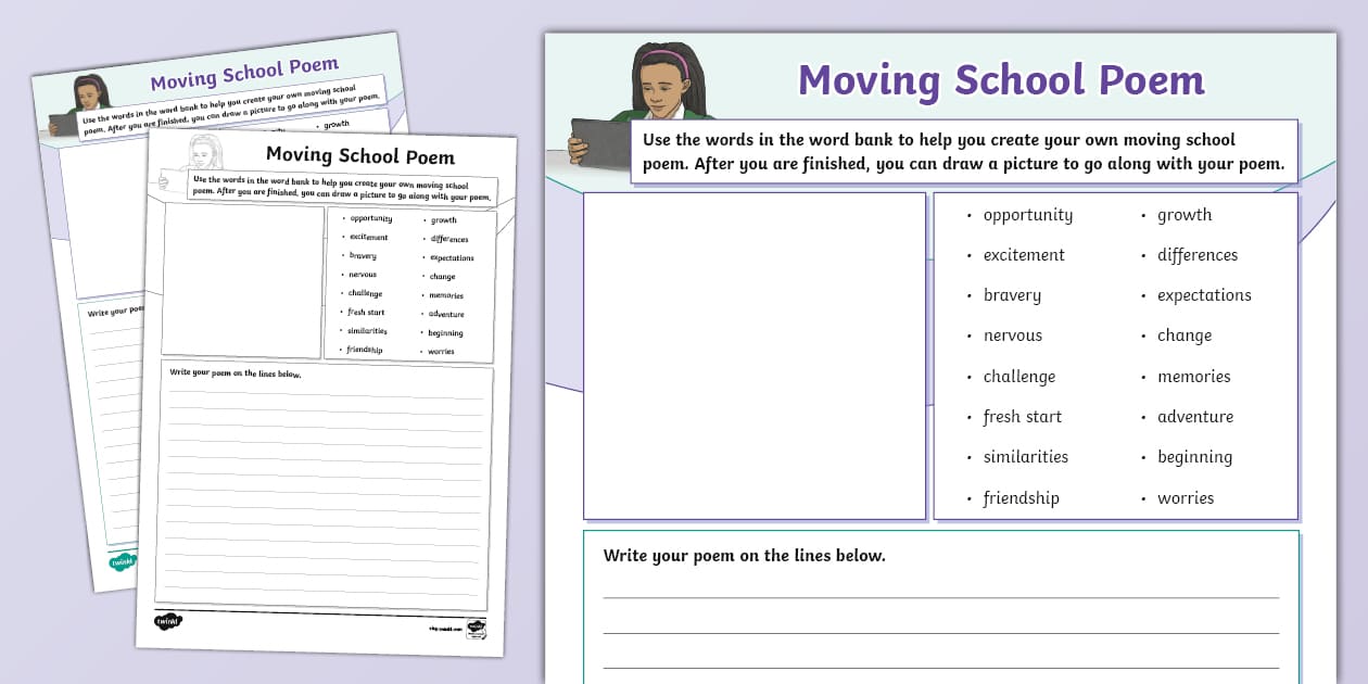 Moving School Poem Writing Template (teacher made) - Twinkl