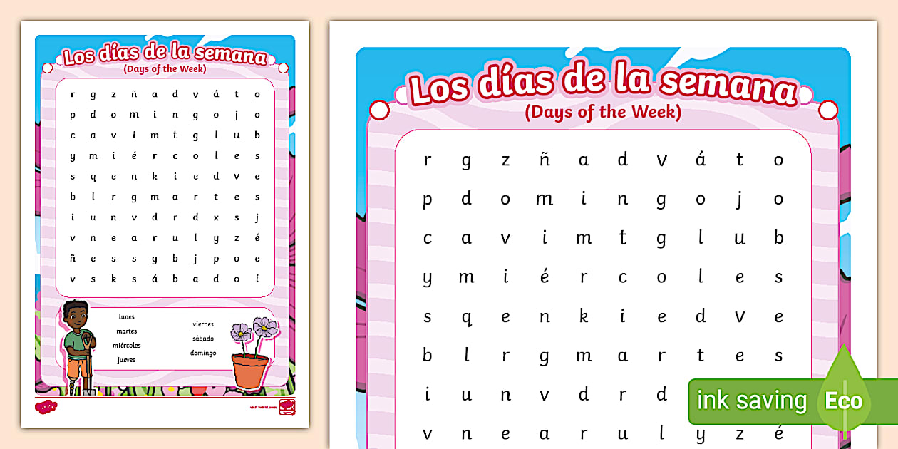 👉 Spanish: KS1 Days of the Week Word Search