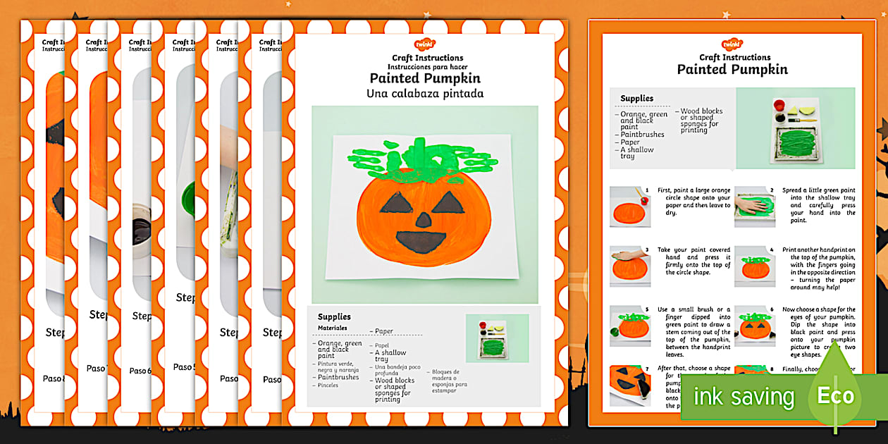 Painted Pumpkin Paper Craft English/Spanish (teacher made)