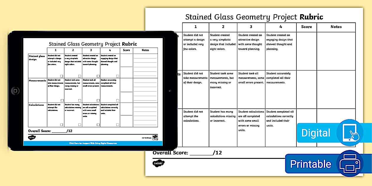 Sixth Grade Stained Glass Geometry Project Rubric - Twinkl