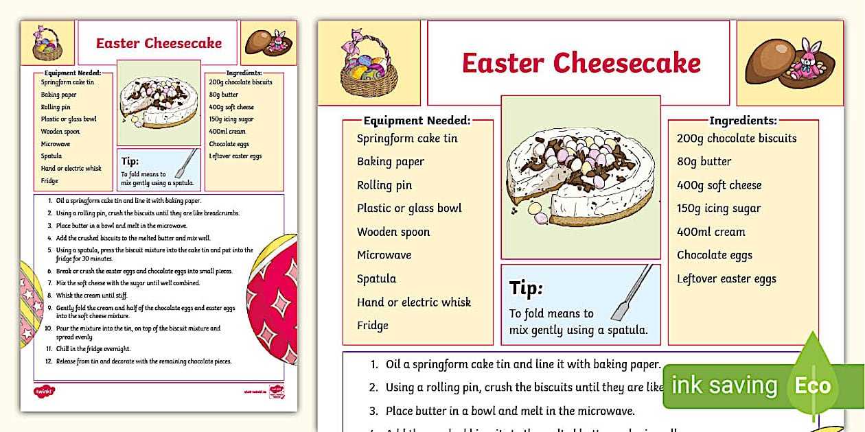 Easter Cheesecake Recipe Procedural Recipe Sample