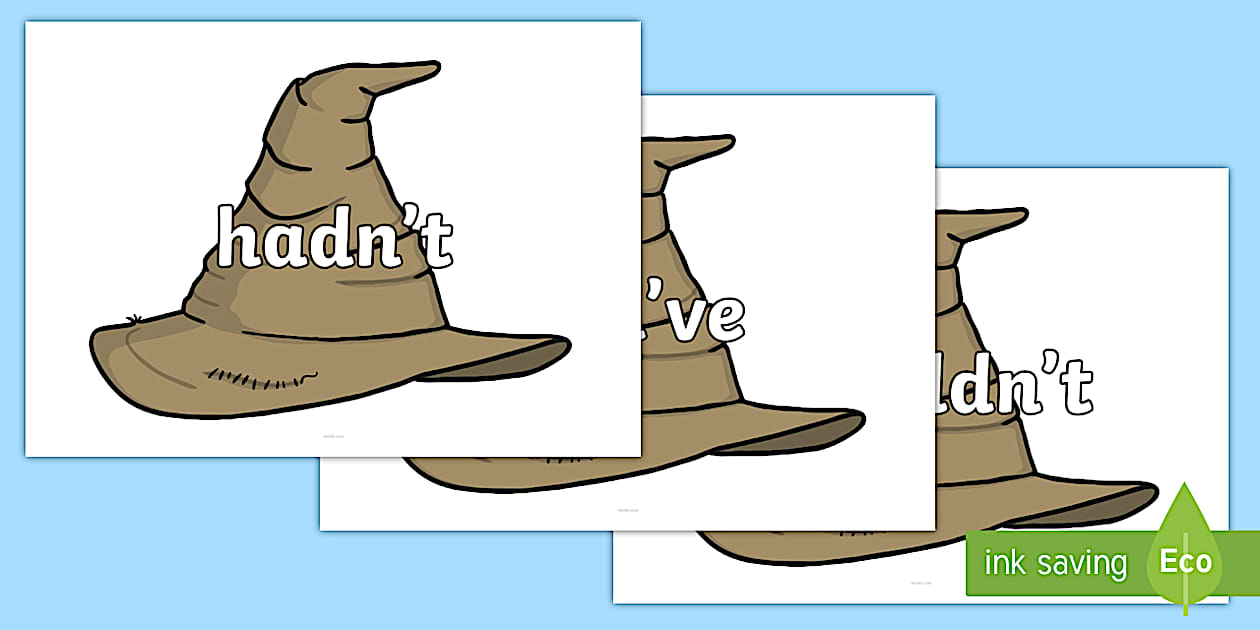 Cursive Common Contractions on Wizard Hats Display Posters
