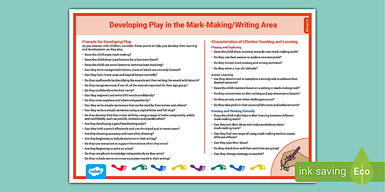 EYFS Mark-Making/Writing Area Reception Next Steps Poster