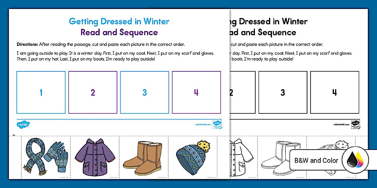 Kindergarten Getting Dressed in Winter Read and Sequence Cut and Paste