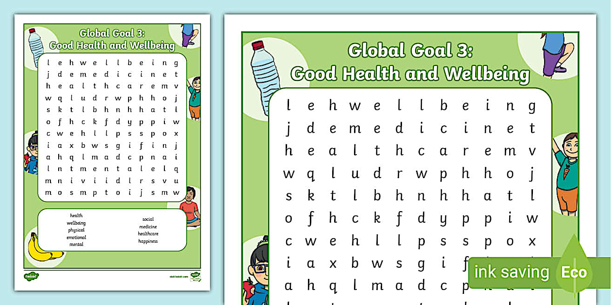 Global Goals: Good Health and Wellbeing Word Search - Twinkl