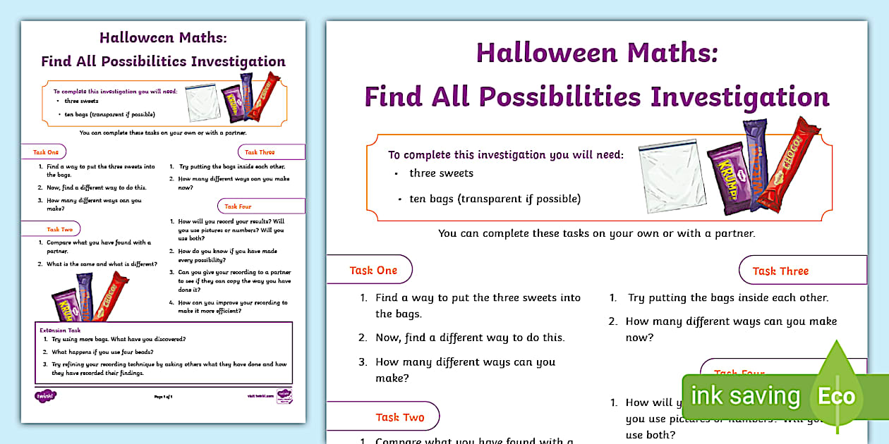 👉 KS2 Halloween Maths: Find All Possibilities Investigation