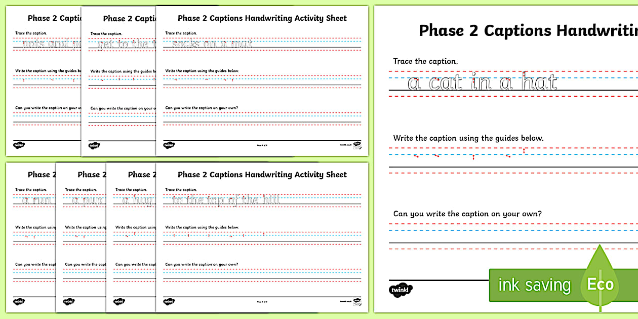 Cursive Phase 2 Captions Handwriting Worksheet - Twinkl