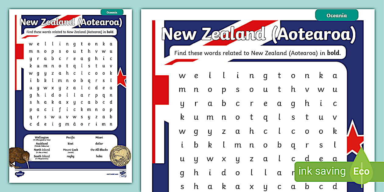 KS1 New Zealand Word Search (teacher made) - Twinkl