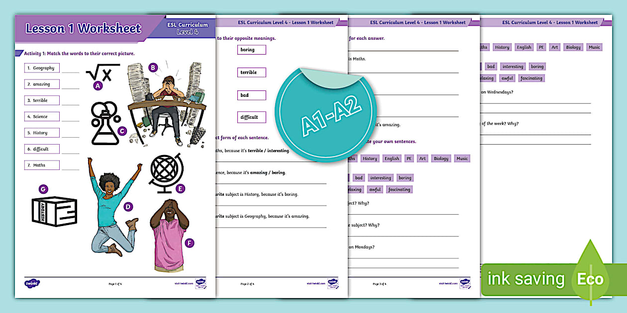 FREE! - ESL Curriculum Level 4, Lesson 1 Worksheet - Twinkl