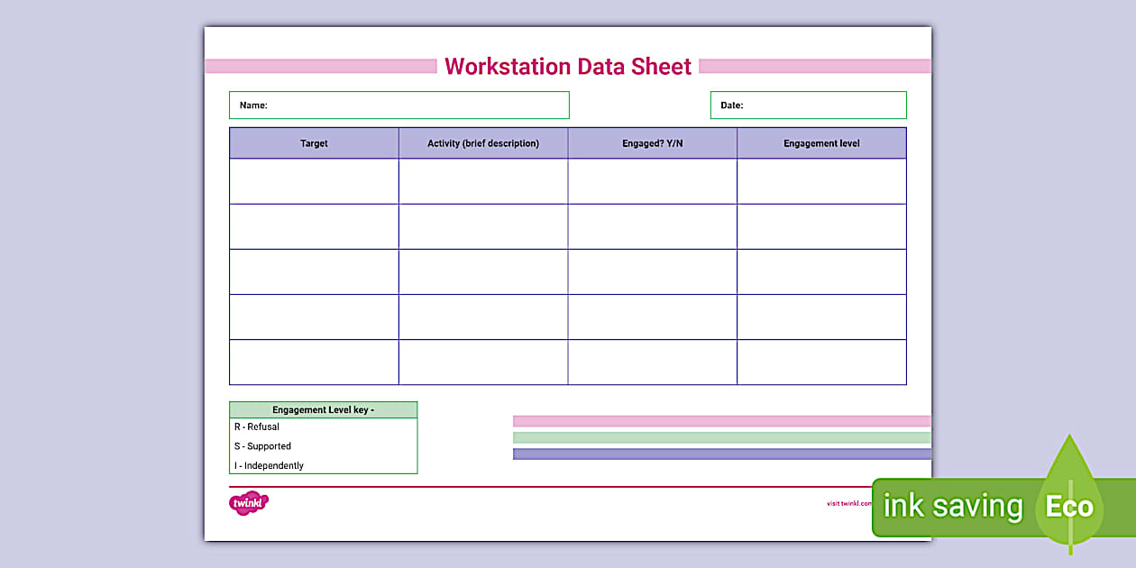 Workstation Data Sheet (teacher made) - Twinkl