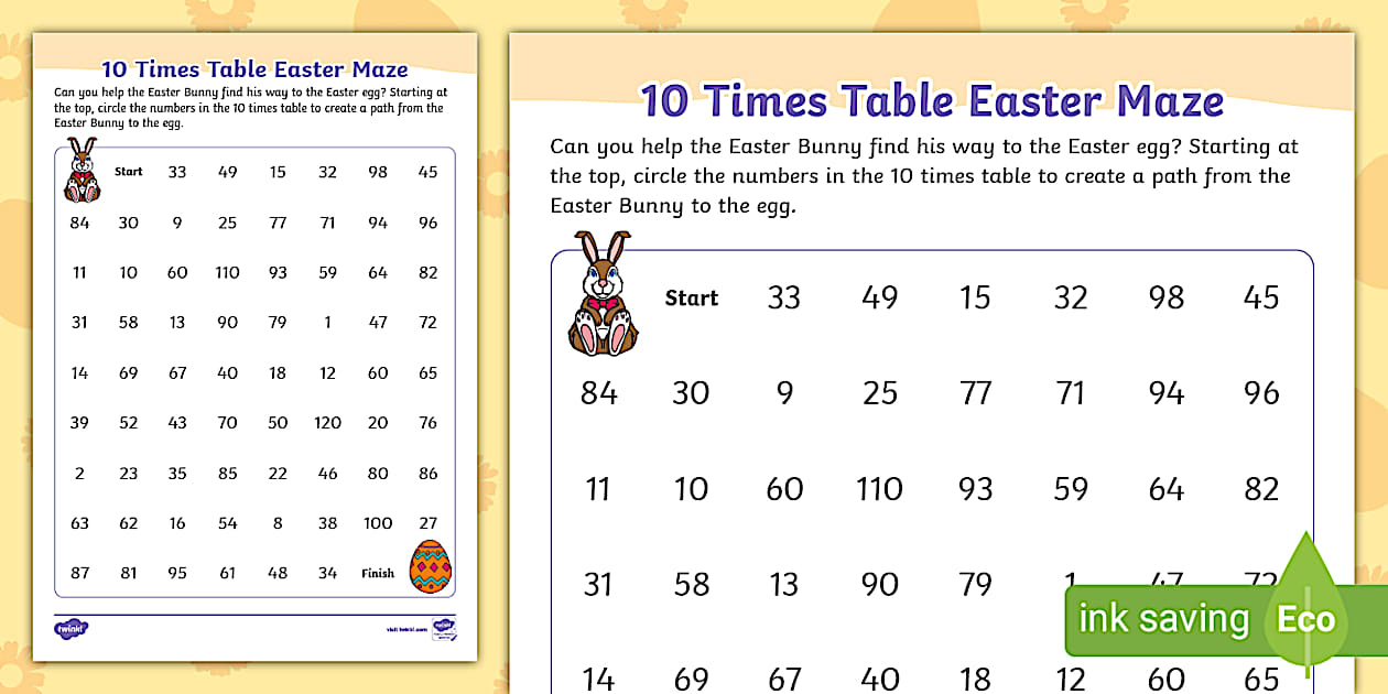 👉 10 Times Table Easter Maze (teacher made) - Twinkl