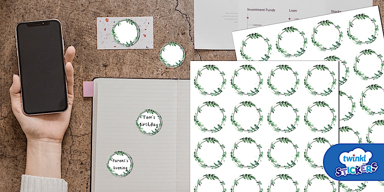 Botanical Themed Circle Stickers - Blank Editable