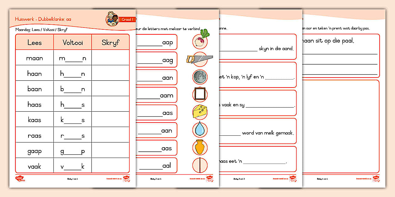 FREE! - Graad 1 Klanke Huiswerk aa (Teacher-Made) - Twinkl
