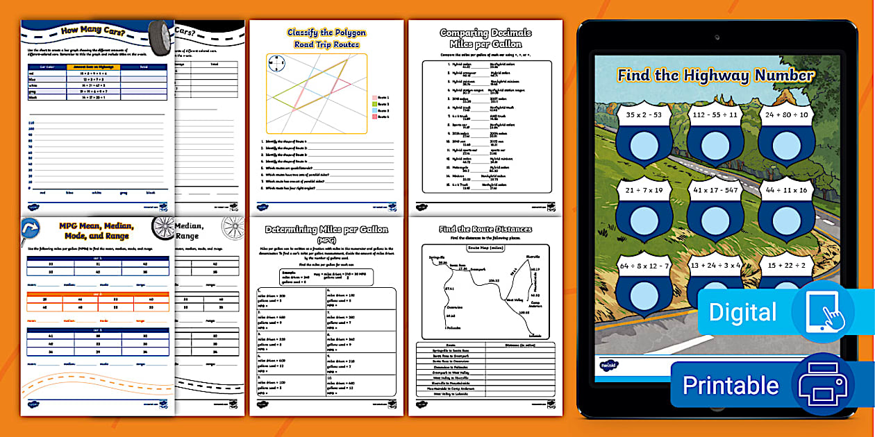 Fourth Grade Let's Take a Road Trip! Math Project