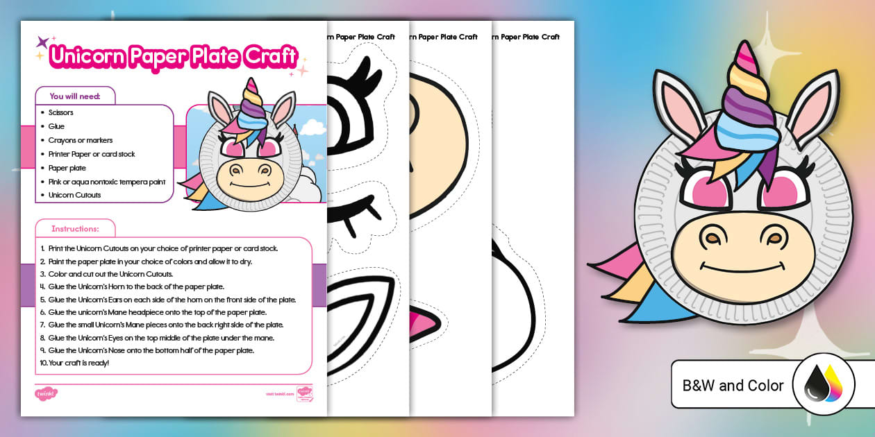 Unicorn Paper Plate Craft (teacher made) - Twinkl