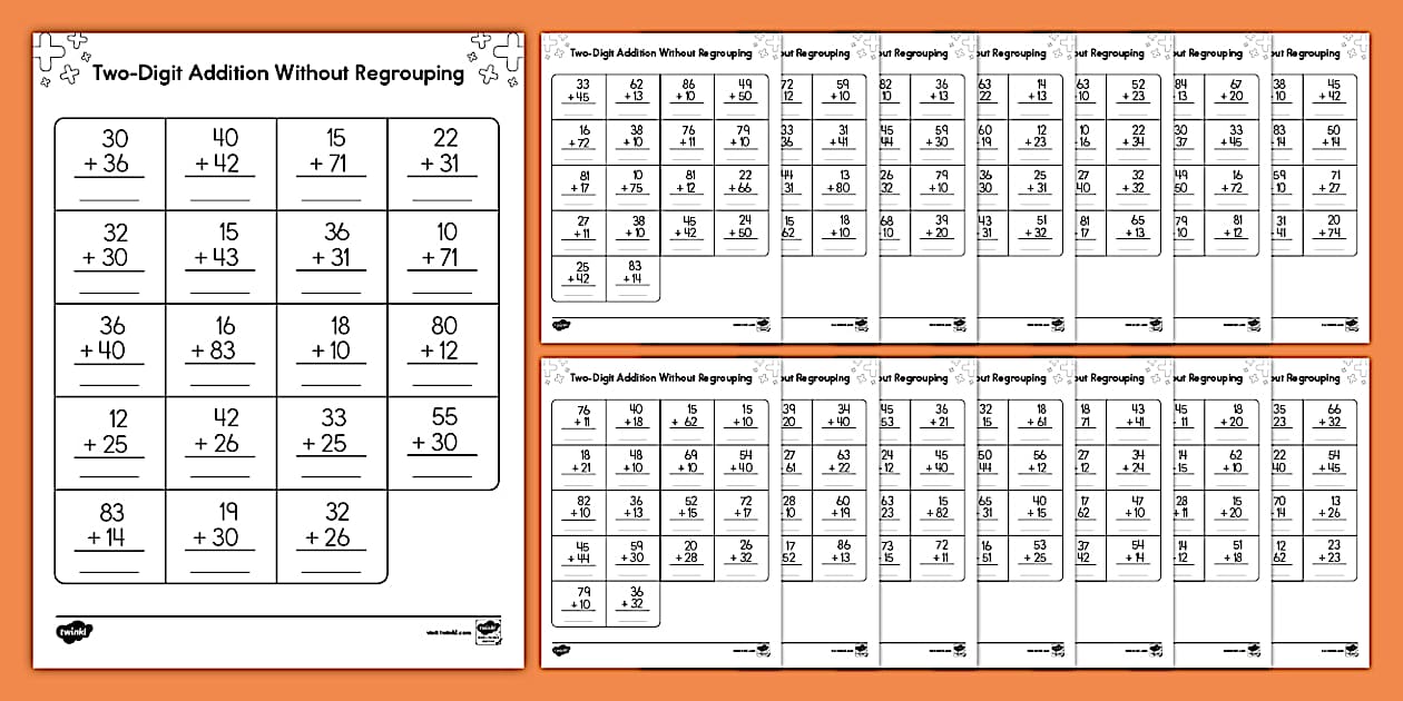 Second Grade Addition without Regrouping Activity Pack