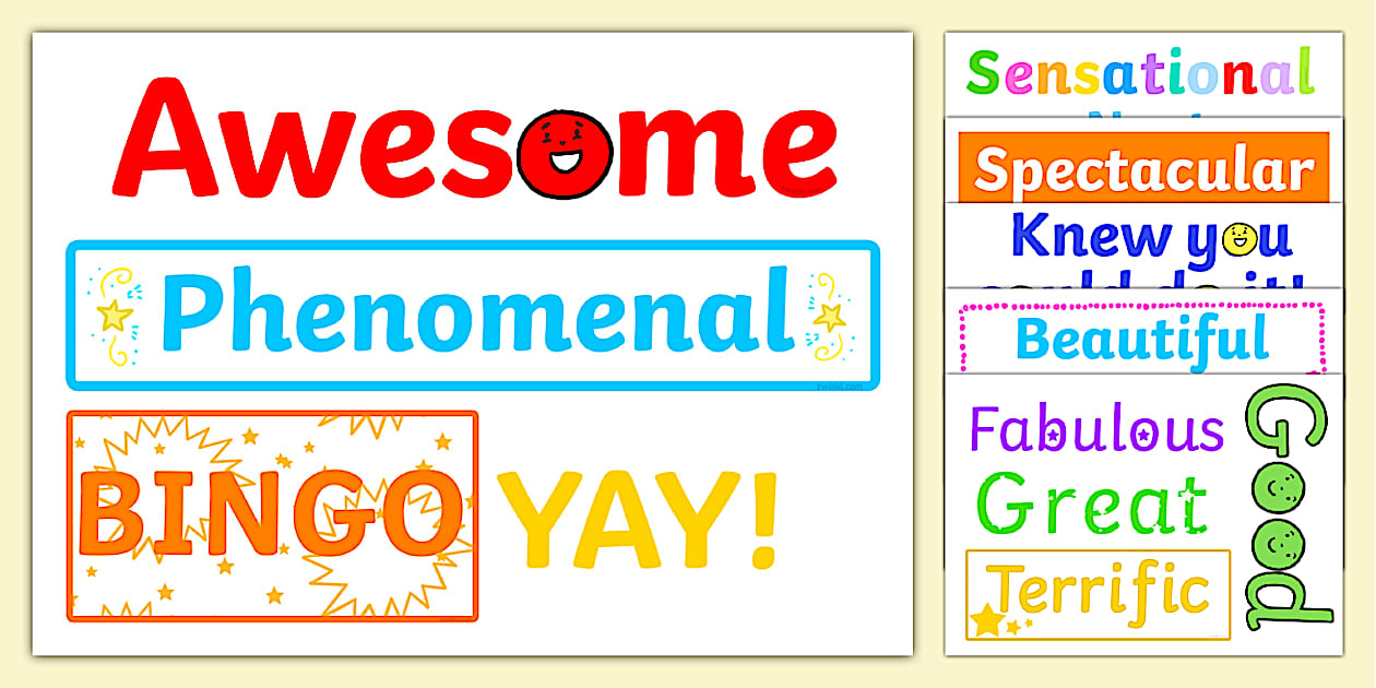 Cursive Positive Adjective Words and Phrases Poster - Twinkl