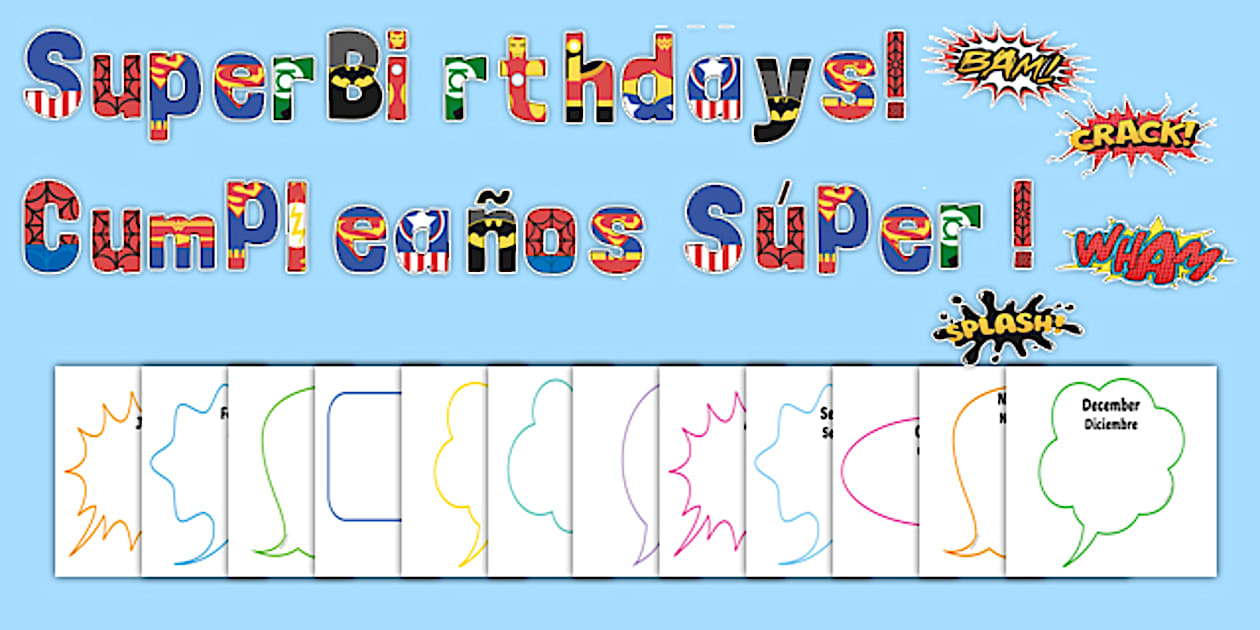Superhero Themed Birthday Display Pack Spanish Translation