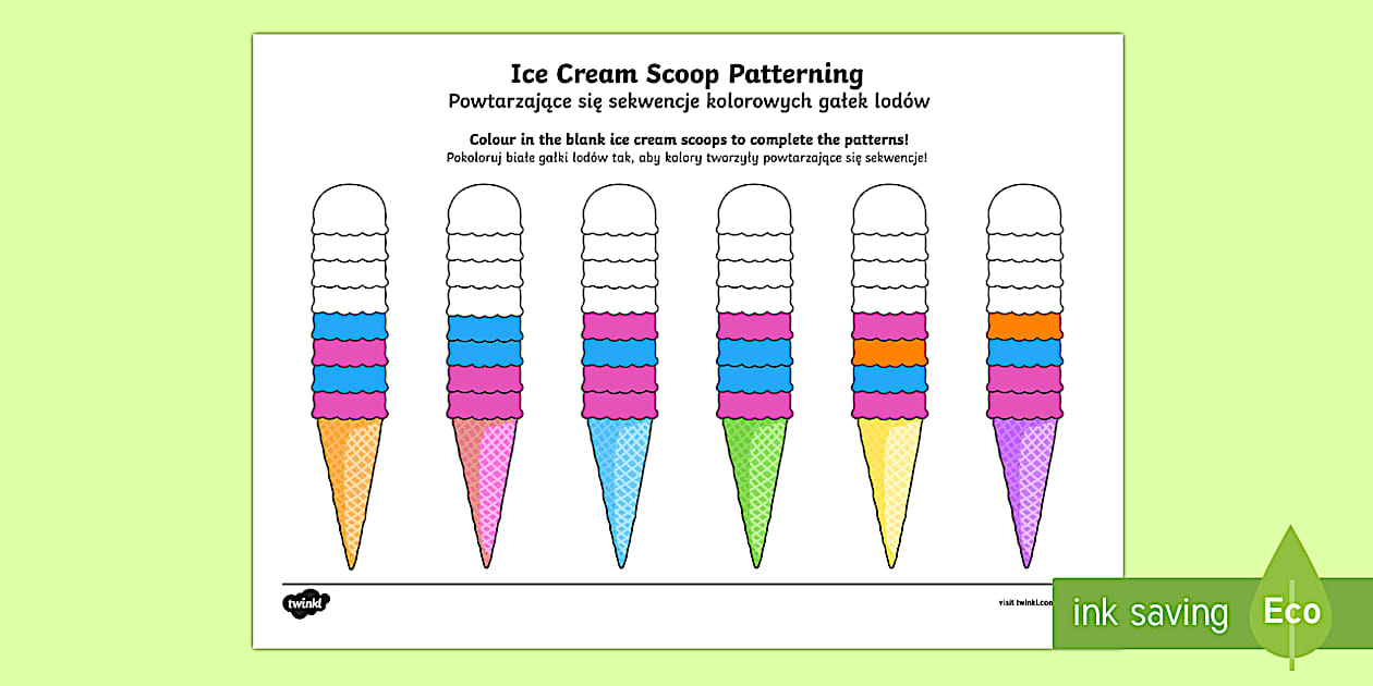 Ice Cream Scoop Repeating Patterns English/Polish - Twinkl