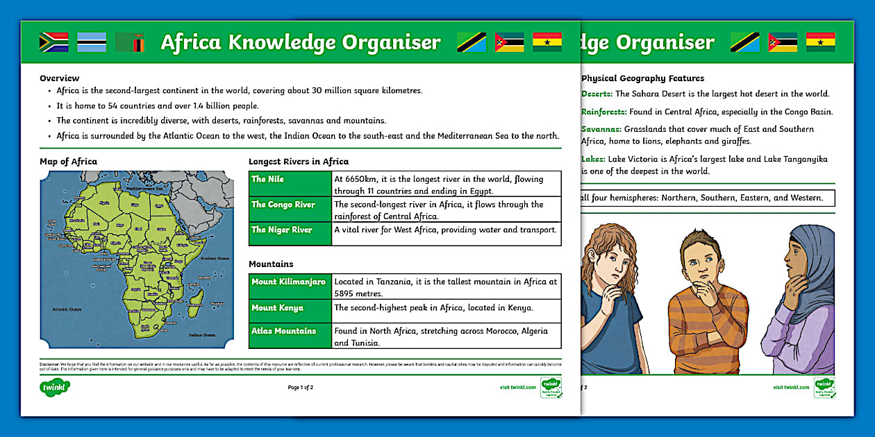 Africa Topic Knowledge Organiser (teacher made) - Twinkl