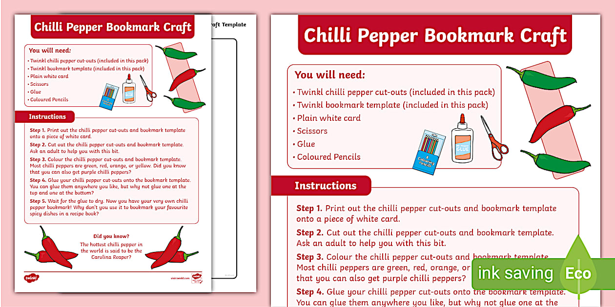 Chilli Pepper Bookmark Craft | Twinkl | Bookmarks | Crafts