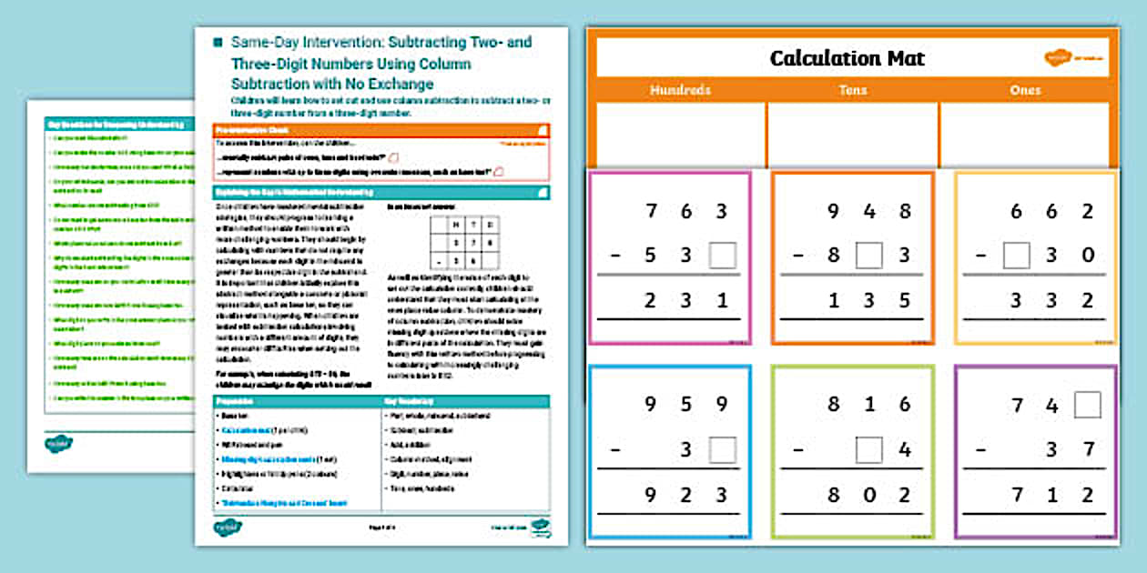 👉 Y3 Intervention: Column Subtraction:3-Digit with No Exchange