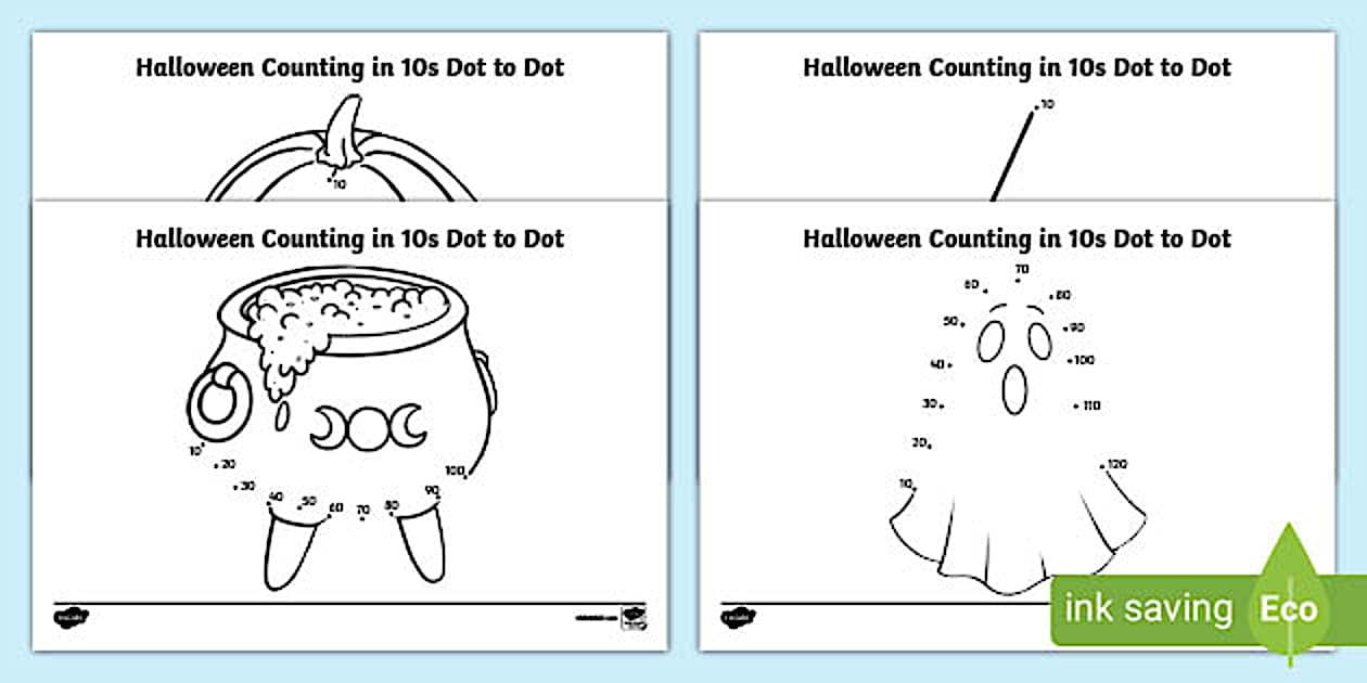 Halloween Counting in 10s Dot-to-Dot Pack - Twinkl - KS1