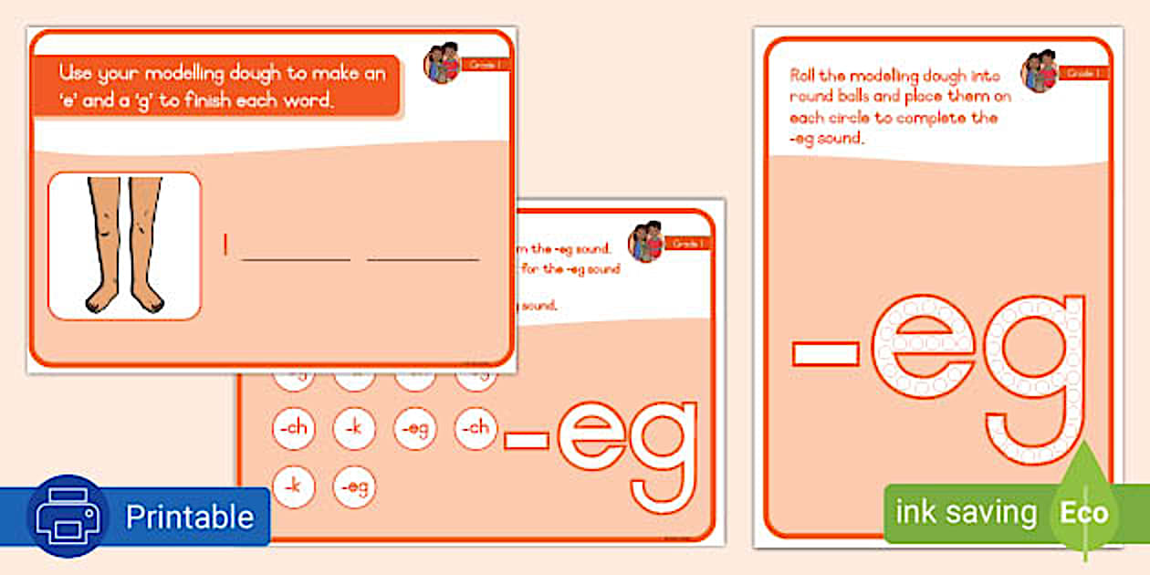 Grade 1 Phonics: -eg Modelling Dough Playmats (teacher made)