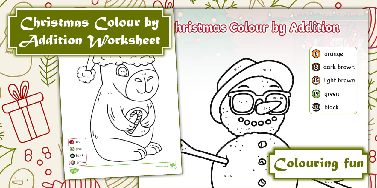 Christmas Colour by Addition Worksheet