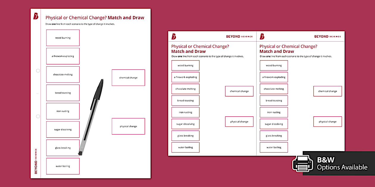 Physical or chemical change Match and Draw (teacher made)