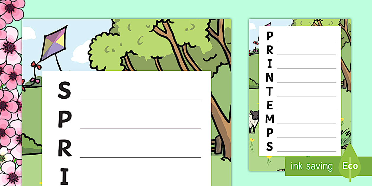 Springtime Acrostic Poem English/French - Spring Acrostic Poem
