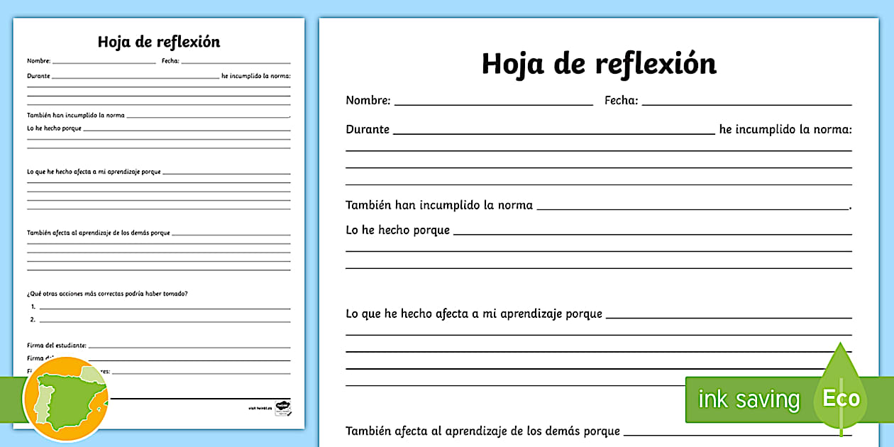 Ficha de actividad: Hoja de reflexión - Twinkl
