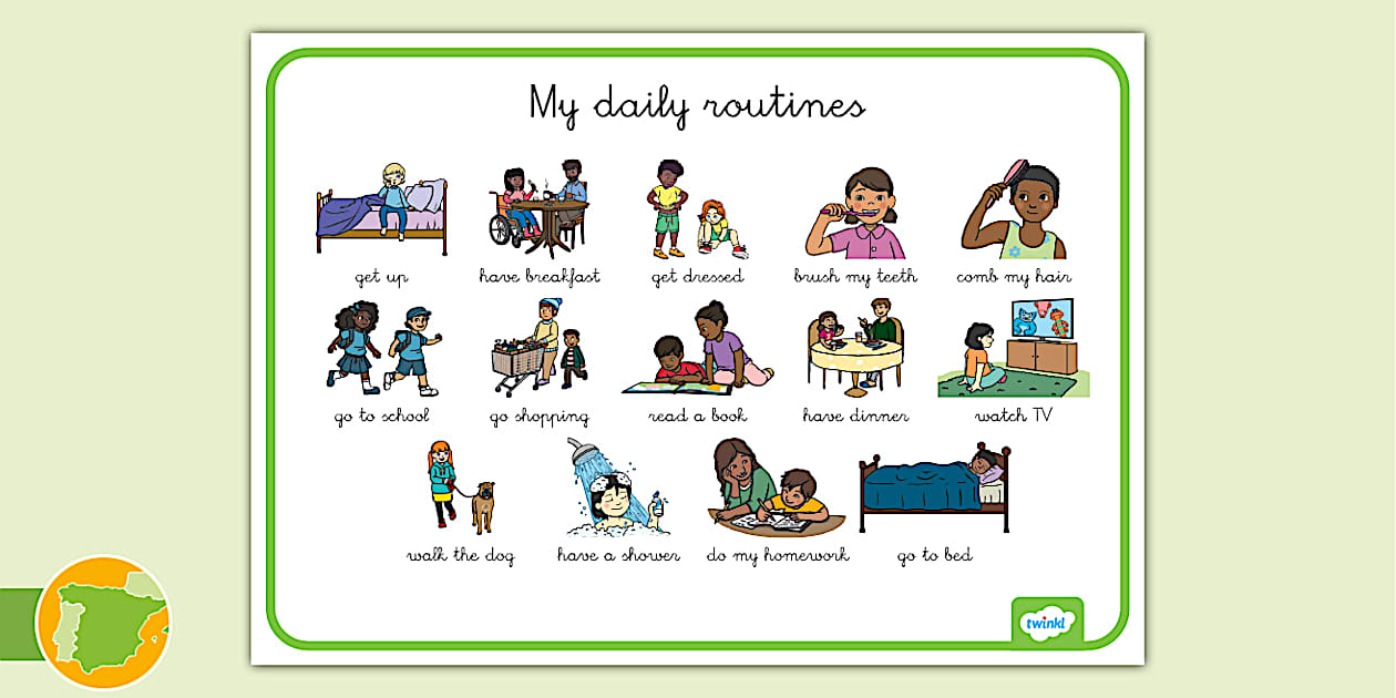 Vocabulary Mat: Daily Routines (teacher made) - Twinkl